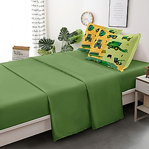 Leaflin Twin Construction Bedding Set for Boys Kids Farm Tractor Bedding 4 Pieces Cars Twin Comforter Set for Boys, Twin Truck Bed in a Bag Set Boys