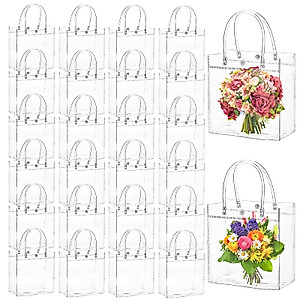 ZENFUN 80 Pack Clear Gift Bags with Handle, Reusable Party Favor Bags, Plastic Gift Bags Transparent Gift Wrap Bags Bulk for Thanksgiving Christmas, Party Favor Wedding Shopping Retail(6.3 x 5.9 x 2.7 Inch)
