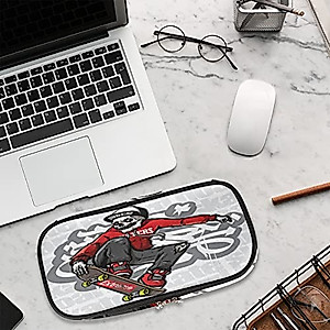 GzLeyigou Skull Skateboard Pencil Case Pen Holder Large Capacity Stationery Organizer Pen Bag with Zipper Pencil Pouch Makeup Brush Bag for Adult Teen Boy Girls Students School College Work Office