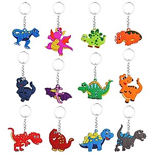 Ynaize 12Pcs Cute Dinosaur Keyring Keychain Pendant for Kids Party Bag Filler Backpack Decor Hanging Ornament Dinosaur Party Supplies Favors Christmas Gifts