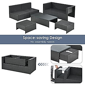 n/a 6PCS Patio Rattan Furniture Set Space Saving Cushioned No Assembly Loveseat Armless Sofa