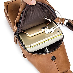 BULLKNIGHT Genuine Leather mens Chest Bag Casual Crossbody Bag Shoulder Sling Bag Travel Hiking Backpack HBK-XB019 (BROWN#2)
