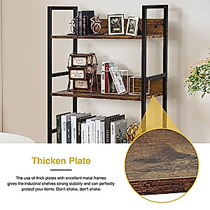 VANSPACE Bookshelf 4 Tier Industrial Bookcase Rustic Wood and Metal Standing Bookshelf with Back Panel Book Shelf for Bedroom, Home Office Storage Rack Shelf, Rustic Brown