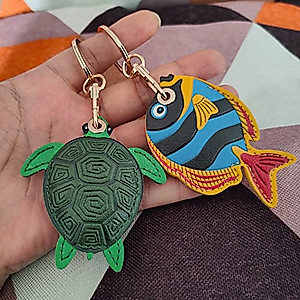 2 Pack Leather Airtag Keychain Case Holder, Cute Kawaii Accessories Suitable for Airtag (Fish-Turtle)