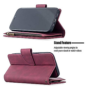 Fansipro Zipper Wallet Folio Case for Samsung Galaxy S9 Plus, Premium PU Leather Slim Fit Cover for Galaxy S9 Plus, 9 Card Slots, 1 Transparent Photo Frame Slot, Slip-Proof, Red