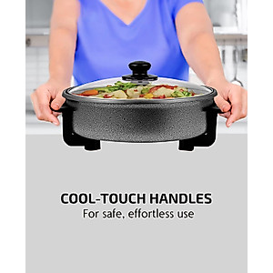 12-Inch Nonstick Electric Skillet - Aluminum Coated Grill Pan & Glass Lid Cover