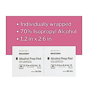 McKesson Alcohol Prep Pads, Sterile, Individual Packet, Medium, 200 Count, 1 Pack