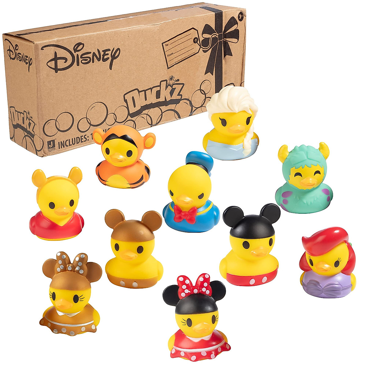 Disney Duckz Rubber Duckies - Mickey, Minnie, Elsa, Ariel and More - 10 Different Duck Characters - Great Easter Gift & Bath Toy for Kids - Ages 3+
