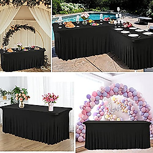 3 Pack Stretch Tablecloth Spandex Table Skirts for Rectangle Tables Washable Wrinkle Resistant Table Covers 6ft and Fitted Table Skirts for Tradeshows,Banquets or Restaurants,Parties,Events (Black)