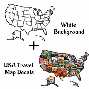 AsodSway RV State Travel USA Map Sticker, United States Vinyl RV Travel Camper Trailer Map Sticker of America Waterproof Decals for Window Door Wall, USA Road Trip Decal Camper Accessories