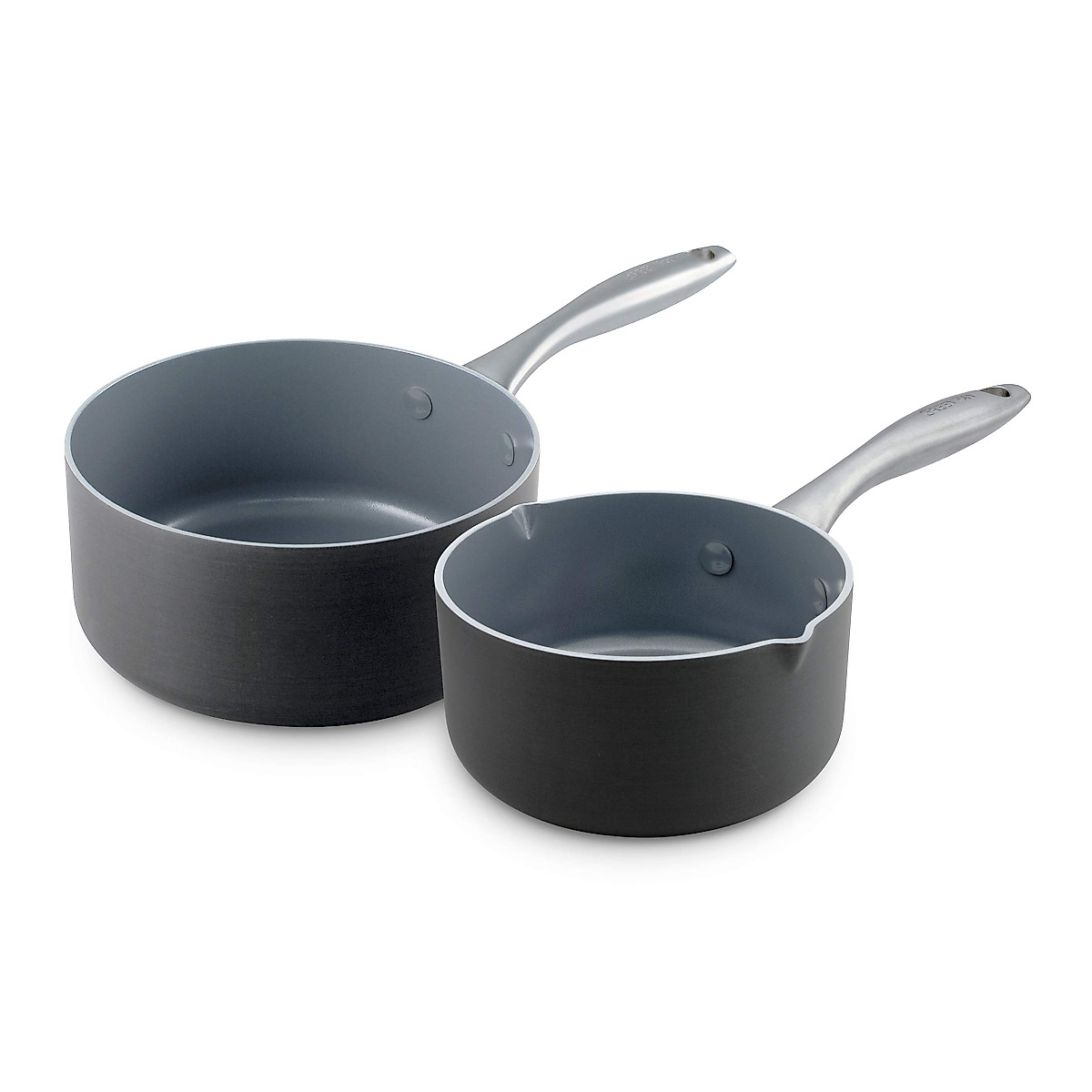 GreenPan Lima 1QT and 2QT Ceramic Non-Stick Saucepan Set, Gray - & Lima 8" Ceramic Non-Stick Open Frypan, Gray - CW0002858