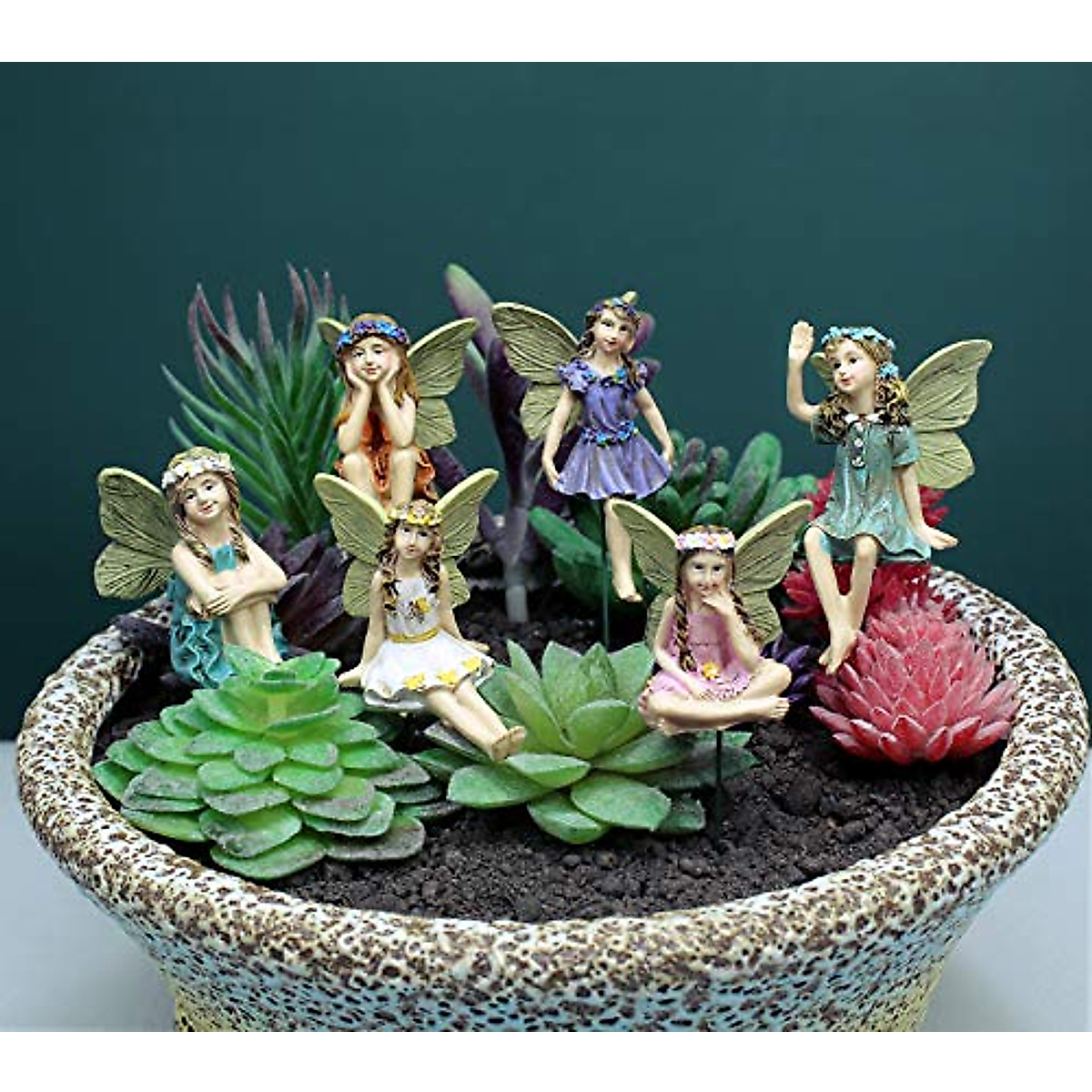 Dorlotou Fairy Garden Figurines 6pcs Miniature Fairies for Outdoor Garden Décor