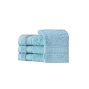 4 Piece 13” × 13” Soft Turkish Cotton Washcloths for Bathroom, Kitchen, Hotel, Spa, Gym & College Dorm | Absorbent and Super Soft Washcloth Set for Body & Face, Baby and Adults - Aqua