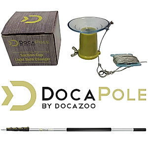 DOCAZOO, Light Bulb Changer for High Ceilings & Recessed Lights w/ 6-24 Foot Telescopic Extension Pole & Suction Cup Style - Ceiling Lightbulb Removal Tool - Perfect Accessory for Any Lighting Job