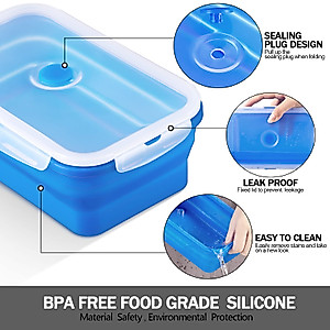 Mimorou 8 Pack Collapsible Food Storage Containers Silicone Lunch with Lids, 4 Pcs Rectangle Bowls and Round Bowls, Microwave Freezer Dishwasher Foldable