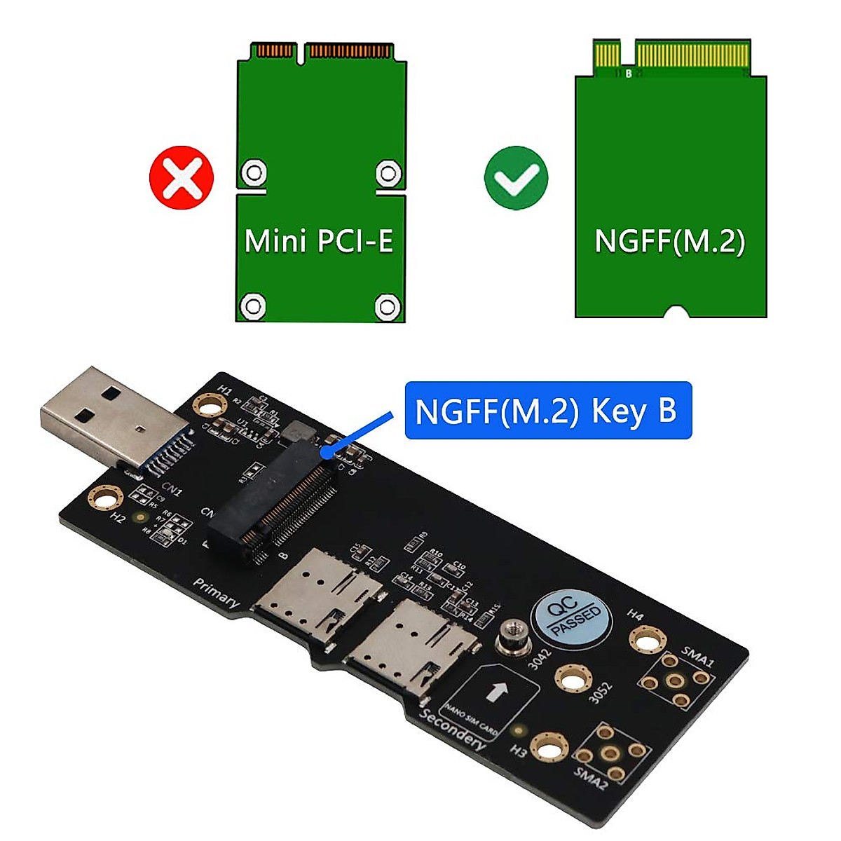 SUPERPLUS NGFF(M.2) to USB 3.0 Adapter with Dual Nano SIM Card Slot for 3G/4G/5G Module