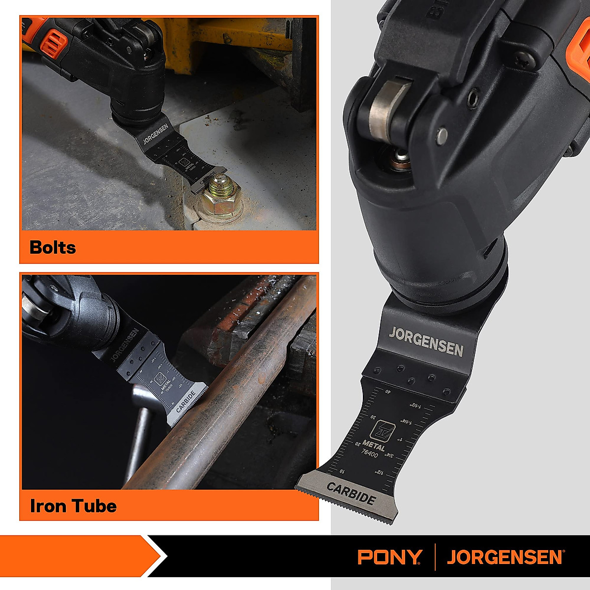 JORGENSEN 3 Pack Oscillating Saw Blades, Tialn Coated Carbide Multitool Blades with 2 Adapters, Universal Multi Oscillating Tool Blade Kits for Hard Material, Hardened Metal, Nails, Bolts, Screws