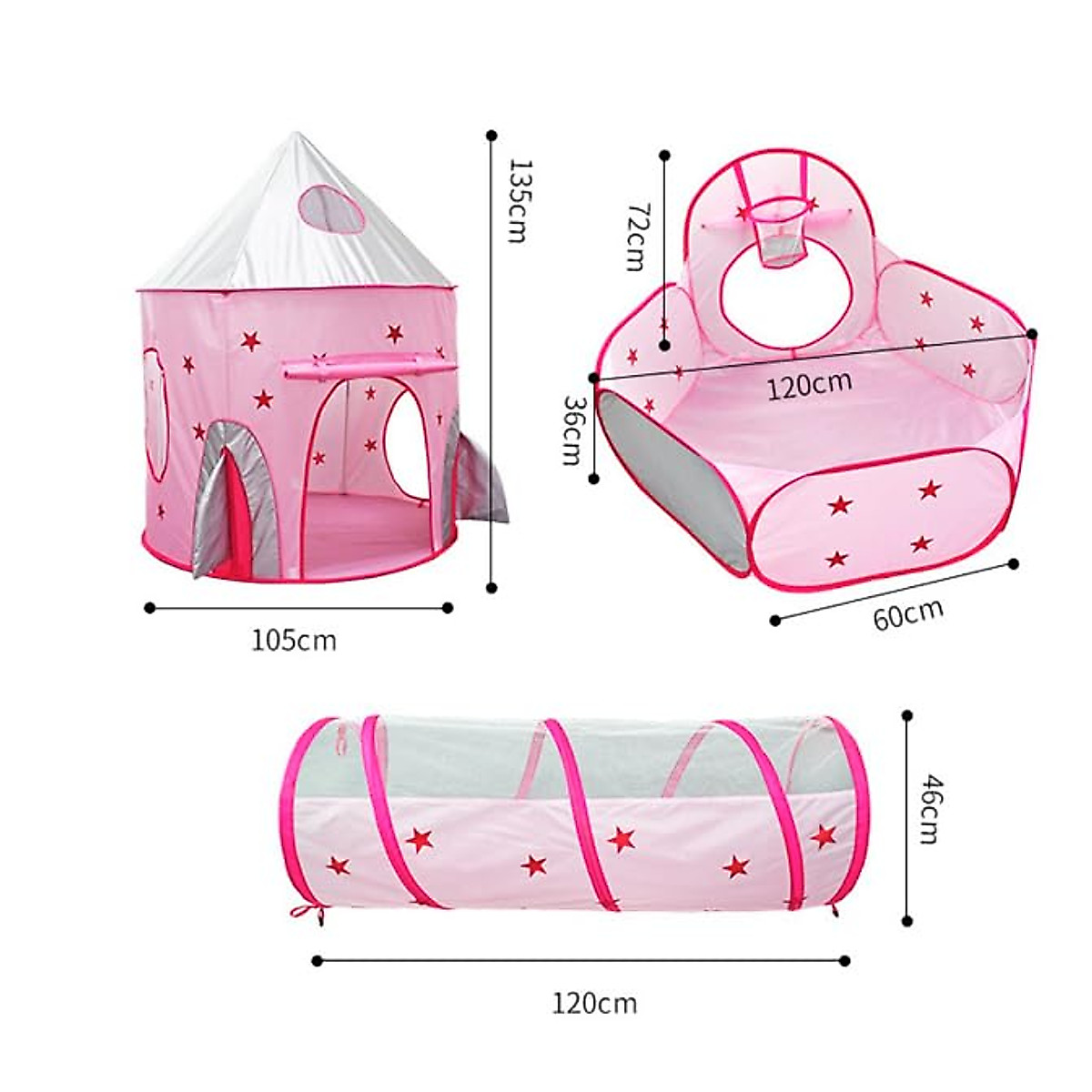 Princess Tent for Girls with Kids Play Tents, Crawl Tunnel and Baby Ball Pit for Toddlers, Pink Pop Up Playhouse Toys for Boys Indoor& Outdoor Games, Birthday Kid’s Gifts