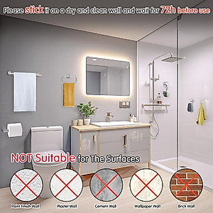 Bathroom Hardware Set, Brushed Nickel Bathroom Accessories, 6PCS Adjustable Towel Holder Set, Expandable Tower Bar, Adhesive Toilet Paper Holder, Stainless Steel Towel Rack, Towel Ring, Hooks,No Drill