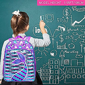 AGSDON 3PCS Kids Backpacks for Girls, 16" Little Kid Mermaid Sequin Preschool School Bookbag and Lunch Box