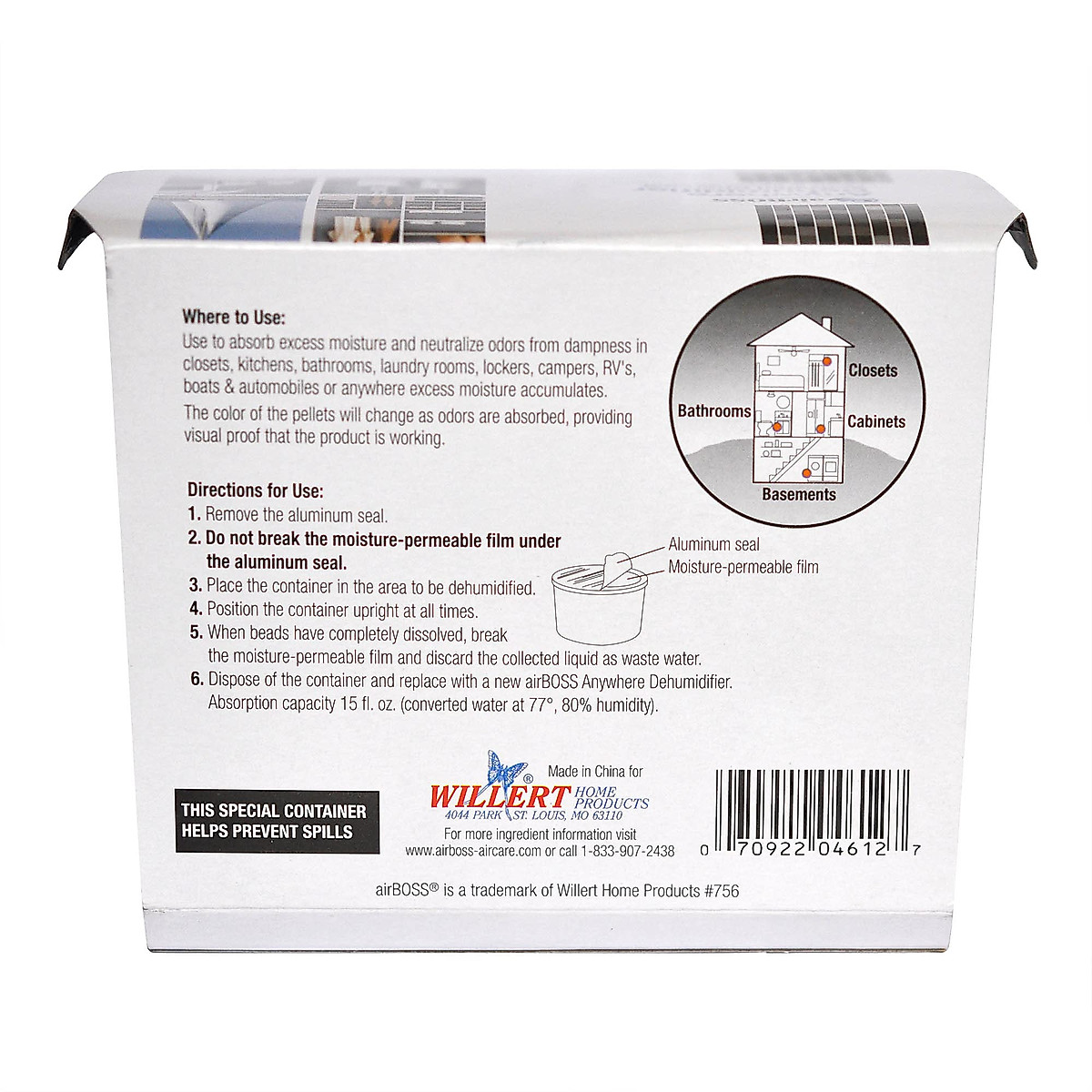 airBoss Anywhere Dehumidifier with Activated Charcoal for Moisture Control and Odor Control, Fragrance-Free, 10.6 Oz (Pack of 6)