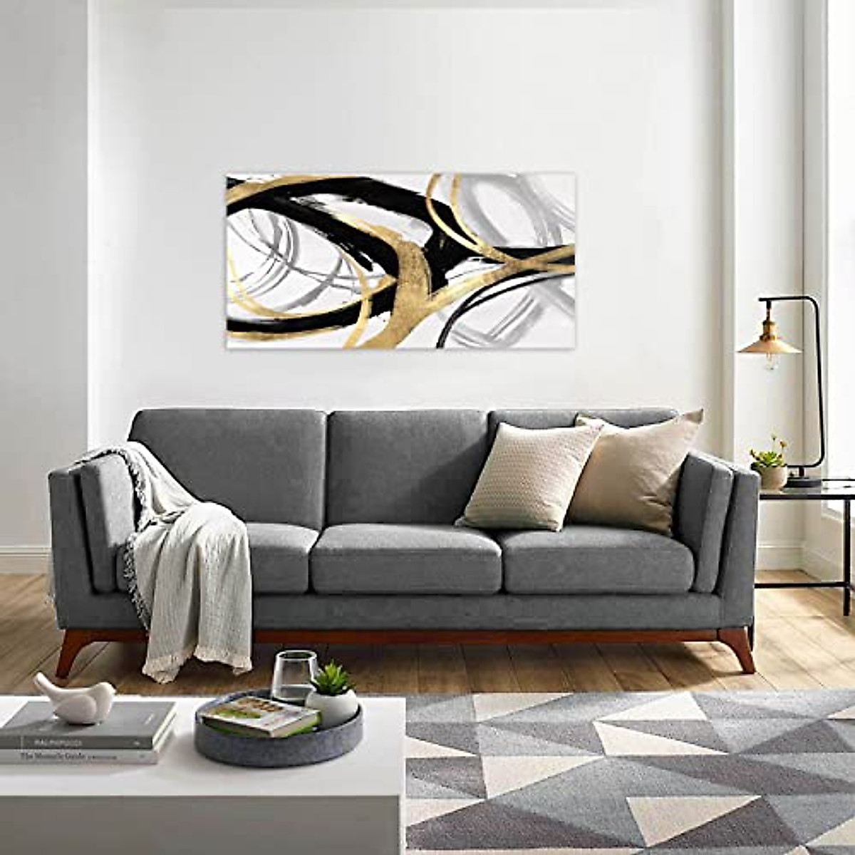 TIDOES Abstract Wall Art for Living Room - Large Wall Decor -Black Canvas Art - Oil Painting Pictures for Wall Home Decor 20"x40"