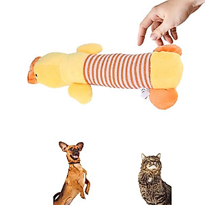 FILFEEL Dog Squeaky Toys, Pet Chew Toy Plush Skin Stuffless and Sound Fun Animal Shape Types Tug & Interactive for Gift(Yellow Duck)