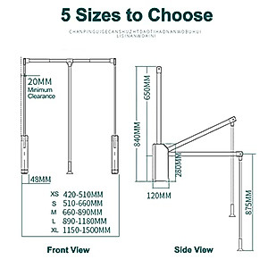 SXFYWYM Adjustable Pull Down Closet Rod, Heavy Duty Hanger for Hanging Clothes Wardrobe Rail Lift Organizer Storage System, Premium Polished Chrome, Closet Rods for Hanging Clothes, 660to890mm