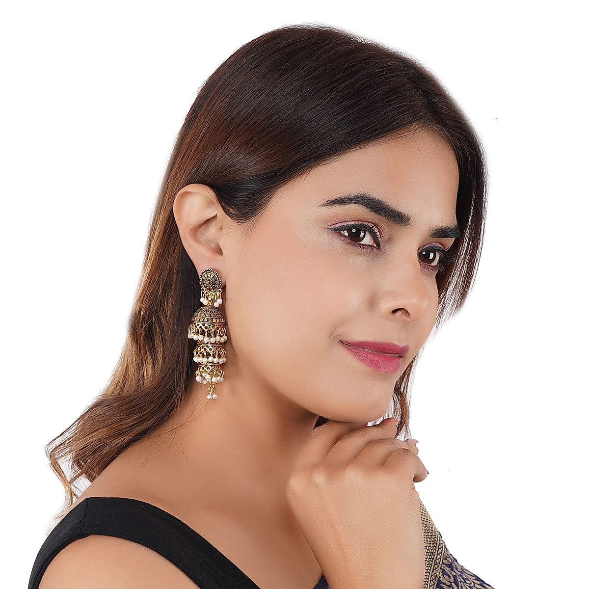 Jwellmart Bollywood Traditional Ethnic Pearl Jhumka Jhumki Indian Earrings for Women (Style1)