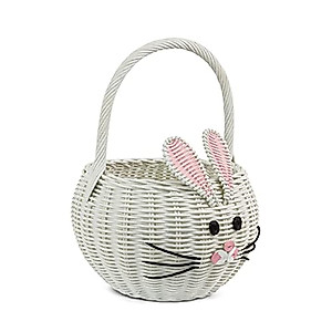 G6 COLLECTION Hand Woven Bunny Rattan Wedding Flower Girl Basket Decorative Bin Home Decor Organizer Cute Handmade Handcrafted Nursery Gift Animal Storage Decoration Easter Wicker Rabbit (Large)