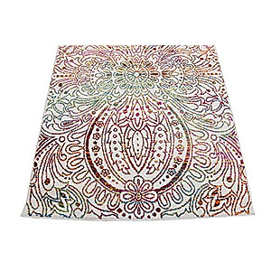 Unique Loom Lyon Collection Colorful Abstract Floral Rainbow Gradient Area Rug, 4 x 6 Feet, Ivory/Pink