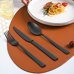 Homikit 20 Pieces Matte Black Silverware Set with Tray, Stainless Steel Flatware Cutlery for 4, Fancy Metal Eating Utensils Include Knife Forks Spoons, Nice Tableware for Home Party, Dishwasher Safe