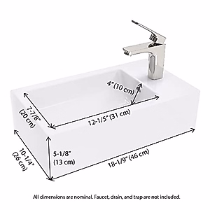 AMASHEN 18" Wall Mount Bathroom Sink, Floating Vanity Unit Sink, Small Rectangular Ceramic Cloakroom Wash Basin, White, Right Hand