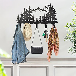 VIVICOMFY Metal Tree Coat Hooks Wall Art Decor-Tree Hangers and Key Holder-Clothes Rack and Backpack Hanger-Forest Theme Hooks Sweet Home Decor for Storage, Living Room, Hallway, Office (Black)