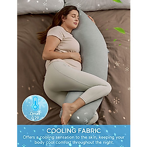 Momcozy Pregnancy Pillows with Cooling Cover, J Shaped Maternity Body Pillow for Pregnancy, Pregnancy Must Haves, Side Sleeper Pillow for Belly Hip Legs Support