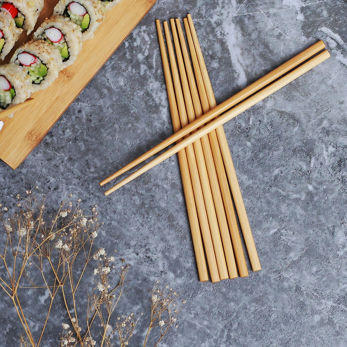 Joyce Chen Reusable Burnished Bamboo Chopsticks Set, 5 Pair