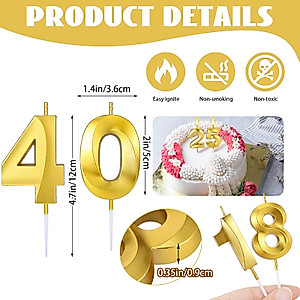 18 PCS Gold Birthday Number Candles Diamond Shape Number 0-9 Cake Tropper Decoration Wedding Ten-Year Milestone Anniversary Happy Birthday Party Celebration