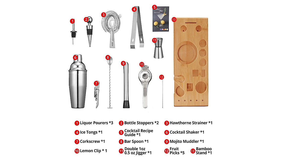 Mixology Bartender Kit: 20-Piece Bar Tool Set with Bamboo Stand ...
