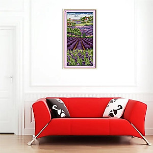 Lavender Champaign Stamped Cross Stitch Kits for Adults, Scenery Counted Pattern Needlepoint Kits Crafts Dimensions Cross-Stitch Stamped Kits Embroidery Kits Arts Craft Kits for Wall Art Gift