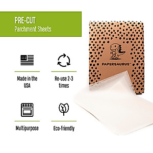 Papersaurus - 12" x 16" White Parchment Paper for Bakers (150 pcs) - Non-Stick Precut Sheets - Food Grade - Oven Safe Sheet Pan Liner - Great for Baking, Air Frying, and Cooking