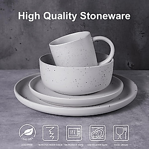 MTLWTL Dinnerware Sets, Dish Set for 4, 16 pieces Ceramic Plates and Bowls Set with Mugs, Microwave, Oven & Dishwasher Safe, White Speckled