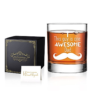 Perfectinsoy This Guy Is One Awesome Dad Whiskey Glass with Gift Box, Funny Birthday Gifts for Papas, Grandad, Grandfather and Stepfathers, Best Father Ever Gifts, Dad’s Birthday Gifts