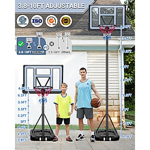 WIN.MAX Basketball Hoop Outdoor 3.8-10ft Adjustable Height, 44inch Backboard, Swimming Pool Basketball Hoop & Goal for Kids/Adults Indoor