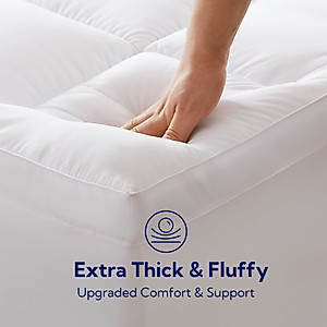 MILDLY Extra Thick Mattress Topper Fitted Mattress Pad Breathable Fluffy Soft Pillow Top Queen Size with 8-21" Elastic Deep Pocket, Overfilled 7D Spiral Fiber Filling