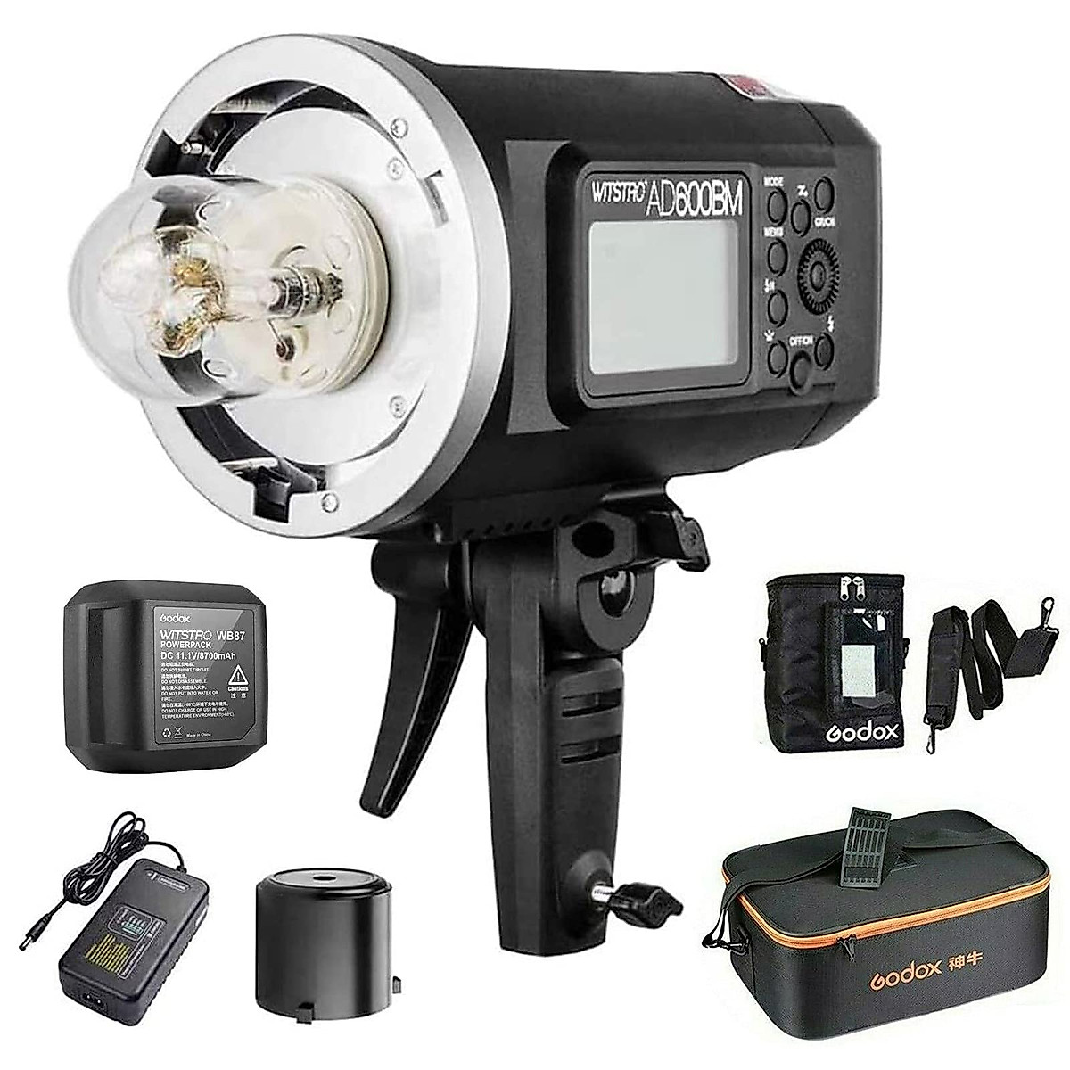 Godox AD600BM Bowens Mount 600Ws GN87 HSS Outdoor Flash Strobe Light with 2.4G Wireless X System, 8700mAh Battery, W/Godox CB-09 Carrying Bag and Godox PB-600 Portable Flash Bag