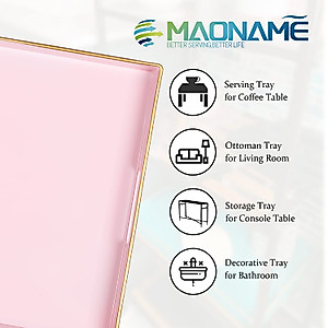 MAONAME Decorative Tray, Pink Serving Tray with Handles, Coffee Table Tray, Square Plastic Tray for Ottoman, Bathroom, Kitchen, 13"x13"x1.57"