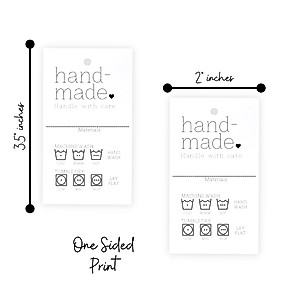 Handmade Care Instruction Tags | 30 Pack | 2 x 3" inches Tags | Handmade Care Cards | Material Care Instructions for Homemade Materials | White and Black Design