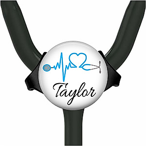 EKG Heart Stethoscope Tag (8 Color Choices) - Adjustable Yoke Steth Id Personalized with Name Monogram Occupation Title - Hospital Nurse Gift