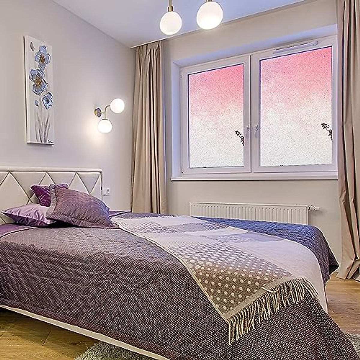 IOACIY Privacy Window Film Frosted Glass Sticker for Home Office Static Anti-UV Window Paper Decorative Window Covering for Bathroom (Universe Outer Space Starry Sky Red Blue-178, 17.7" x 23.6")