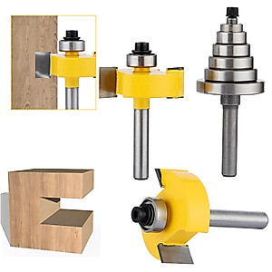 JTTJDB 1/4-Inch Shank Rabbet Router Bit with 6 Bearings Set - 1/8", 1/4", 5/16", 3/8", 7/16", 1/2" Interchangeable Bearings